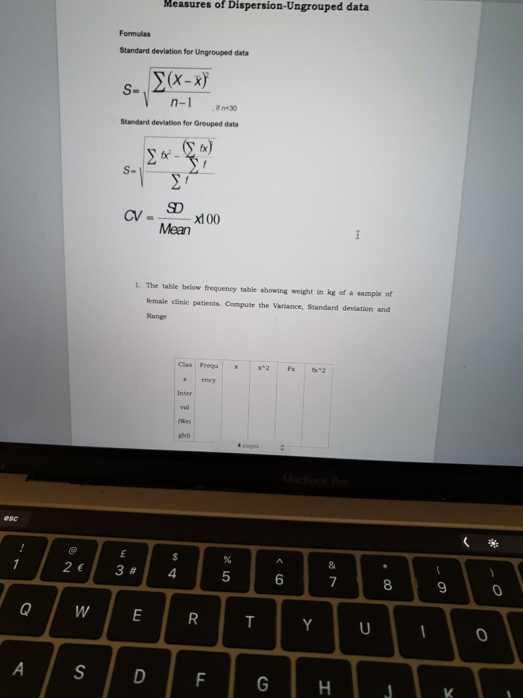 Solved Measures of Dispersion-Ungrouped data Formulas | Chegg.com