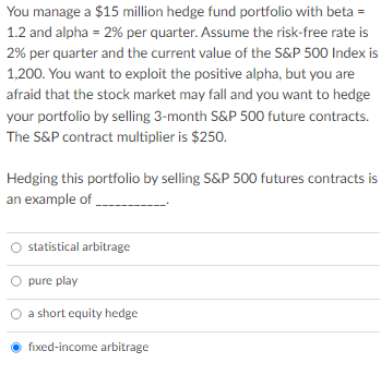 Solved You manage a $15 million hedge fund portfolio with | Chegg.com