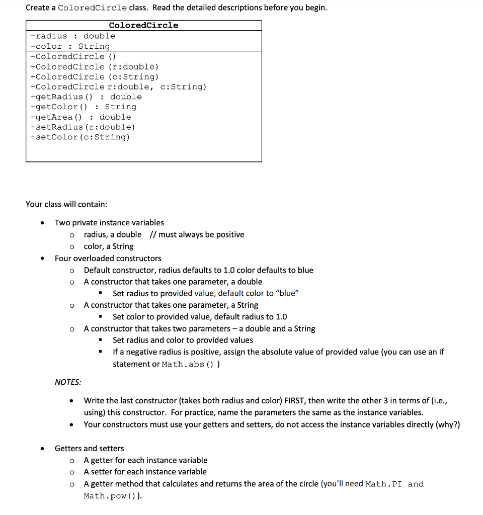 Solved Create a ColoredCircle class. Read the detailed | Chegg.com
