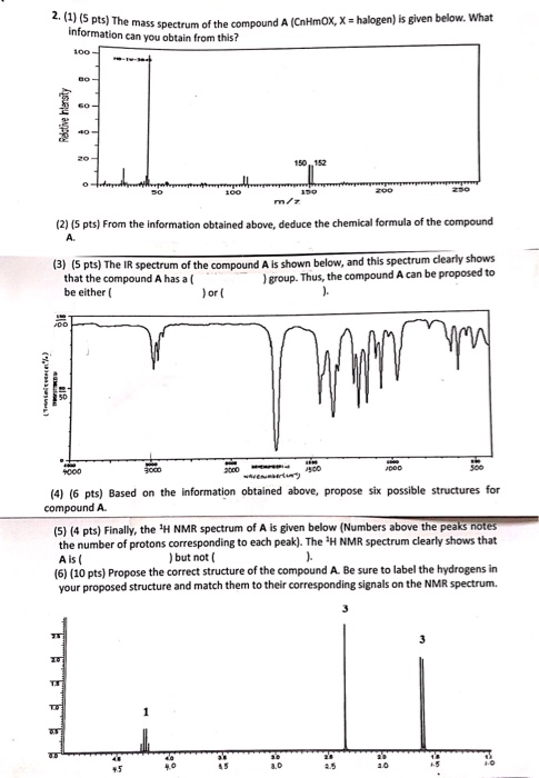 Solved 2. (1 A t) The mass spectrum of the compound A | Chegg.com