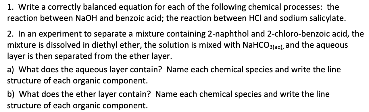 Solved 1. Write a correctly balanced equation for each of | Chegg.com