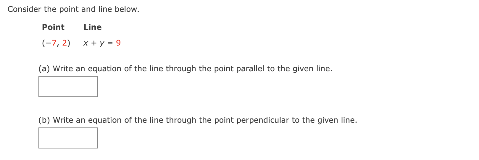 Solved Consider the point and line below. (a) Write an | Chegg.com
