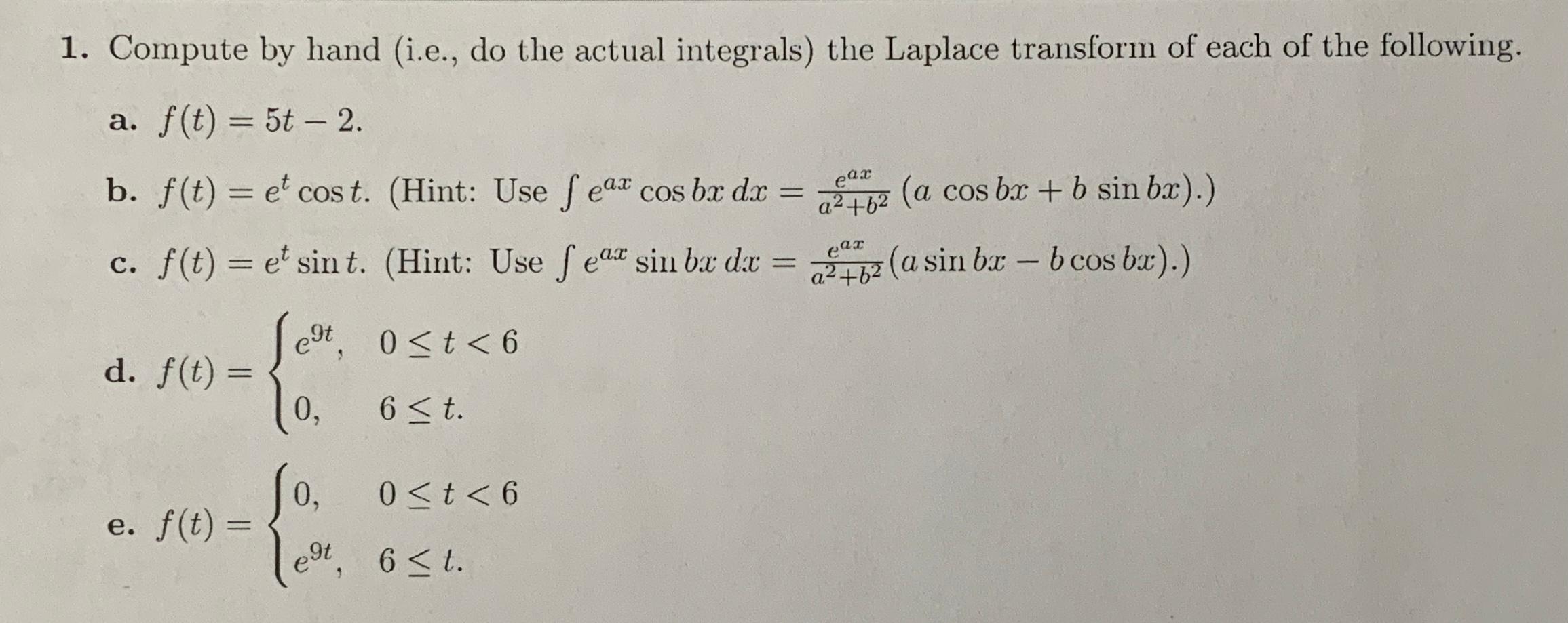 Solved 1. Compute by hand (i.e., do the actual integrals) | Chegg.com