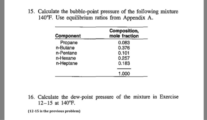Solved 15. Calculate the bubble-point pressure of the | Chegg.com