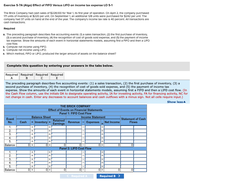 Solved Exercise 5-7A (Algo) Effect of FIFO Versus LIFO on | Chegg.com