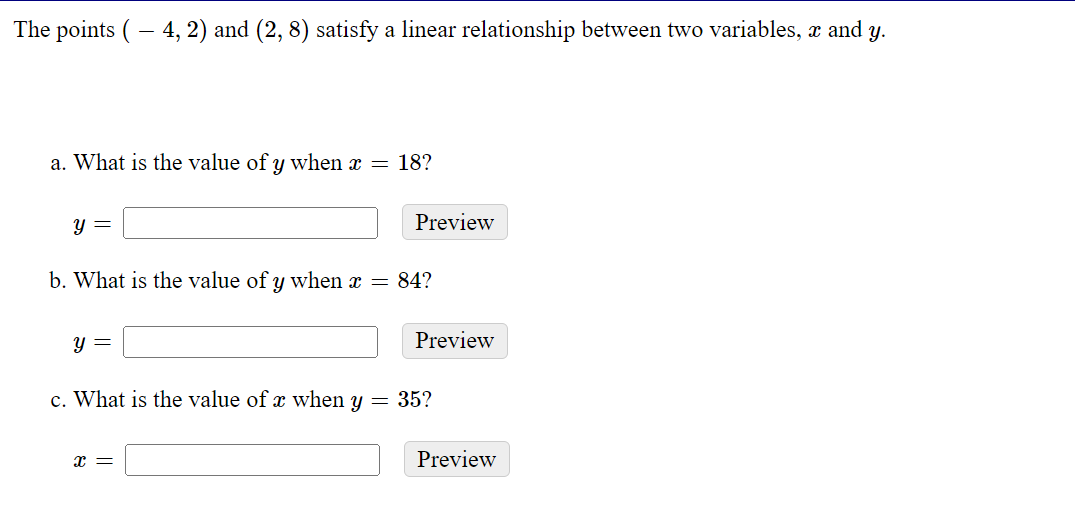 Solved The points (−4,2) and (2,8) satisfy a linear | Chegg.com