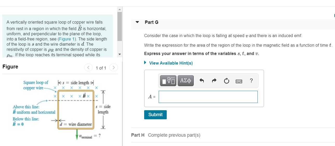 Solved Part G Consider The Case In Which The Loop Is Falling