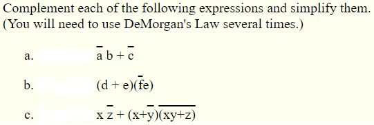 Solved Complement each of the following expressions and | Chegg.com