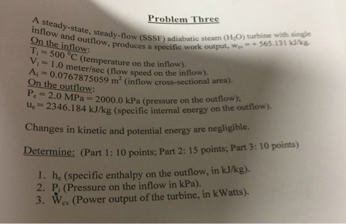 Solved Problem Three A steady-s inflow and outflow, On the | Chegg.com