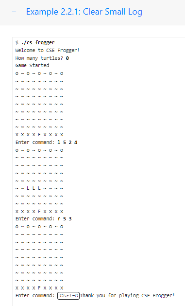 Solved using C program to make a CS Frogger game - trying | Chegg.com