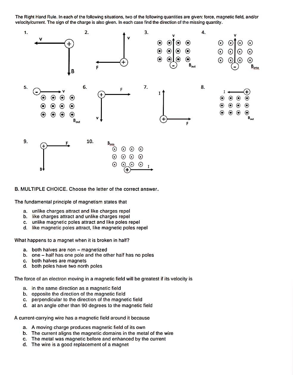 Solved The Right Hand Rule. In each of the following | Chegg.com