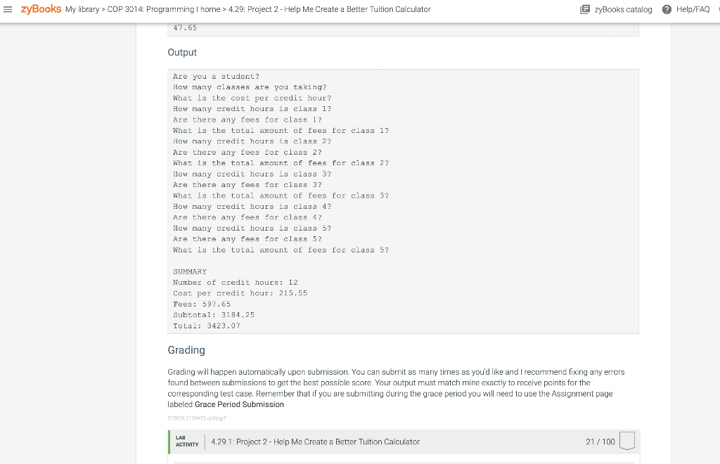 Solved = zyBooks My library > COP 3014. Programming home > | Chegg.com