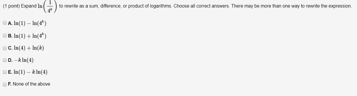 Solved (1 point) Expand In to rewrite as a sum, difference, | Chegg.com