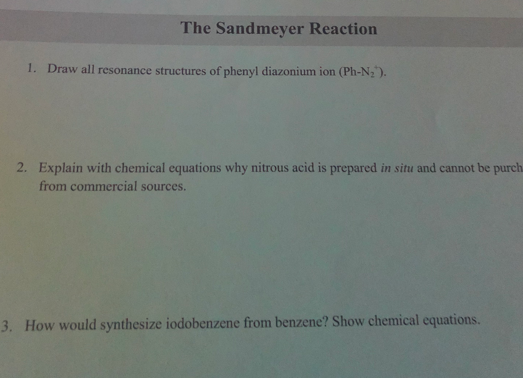 Solved The Sandmeyer Reaction 1. Draw all resonance | Chegg.com