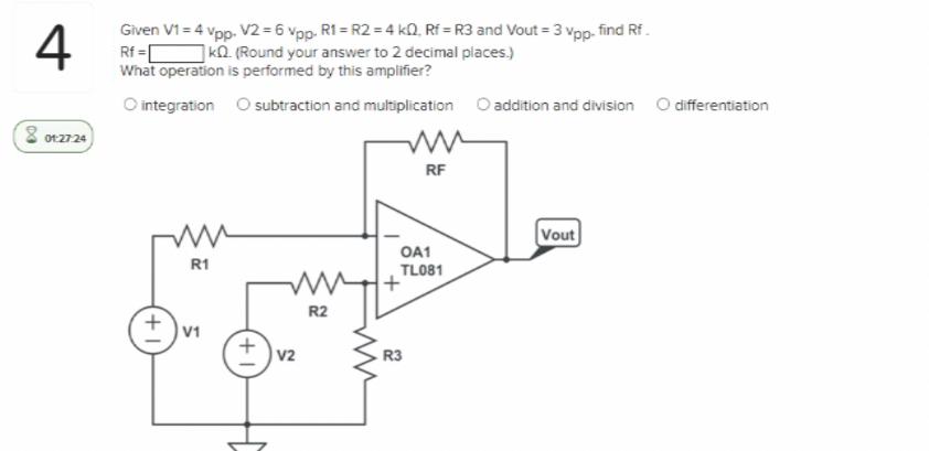 Solved 4 Given V1 = 4 vpp, V2= 6 pp.Ri=R2 = 4 kN, R=R3 and | Chegg.com