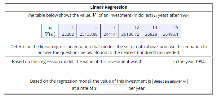 Solved \begin{tabular}{|l|} \hline Linear Regression \\ | Chegg.com