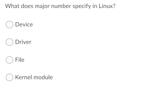 Solved What does major number specify in Linux? Device | Chegg.com