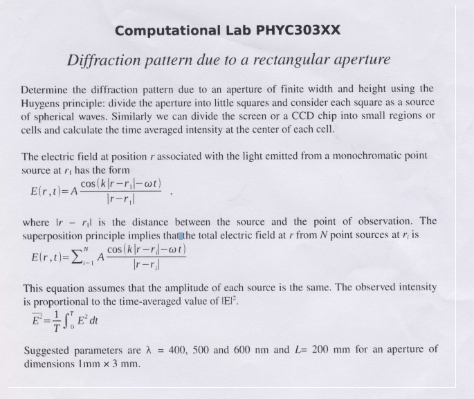 Computational Lab PHYC303XX Diffraction pattern due | Chegg.com