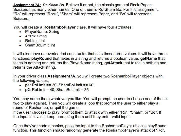 Solved Assignment 7A: Ro-Sham-Bo. Believe it or not, the | Chegg.com