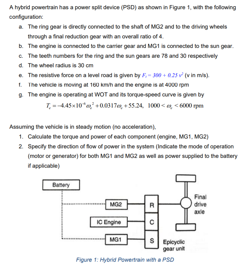 A hybrid powertrain has a power split device (PSD) as | Chegg.com