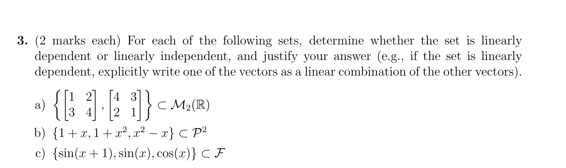 Solved 3. (2 marks each) For each of the following sets, | Chegg.com
