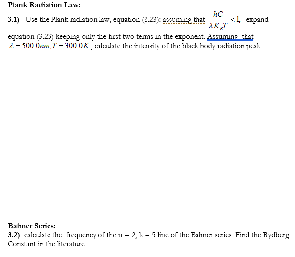 Solved (3.23) Planck's radiation law Plank Radiation Law: | Chegg.com