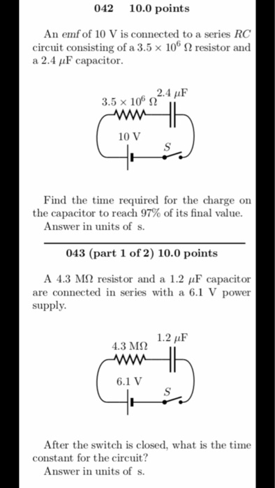 Solved 042 10.0 points An emf of 10 V is connected to a | Chegg.com