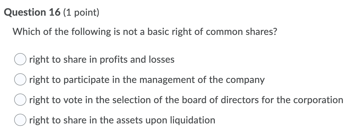 Solved Question 14 (1 point) The shareholders' equity | Chegg.com