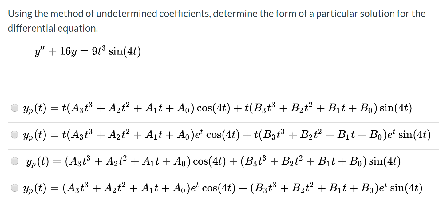 Solved Using the method of undetermined coefficients, | Chegg.com