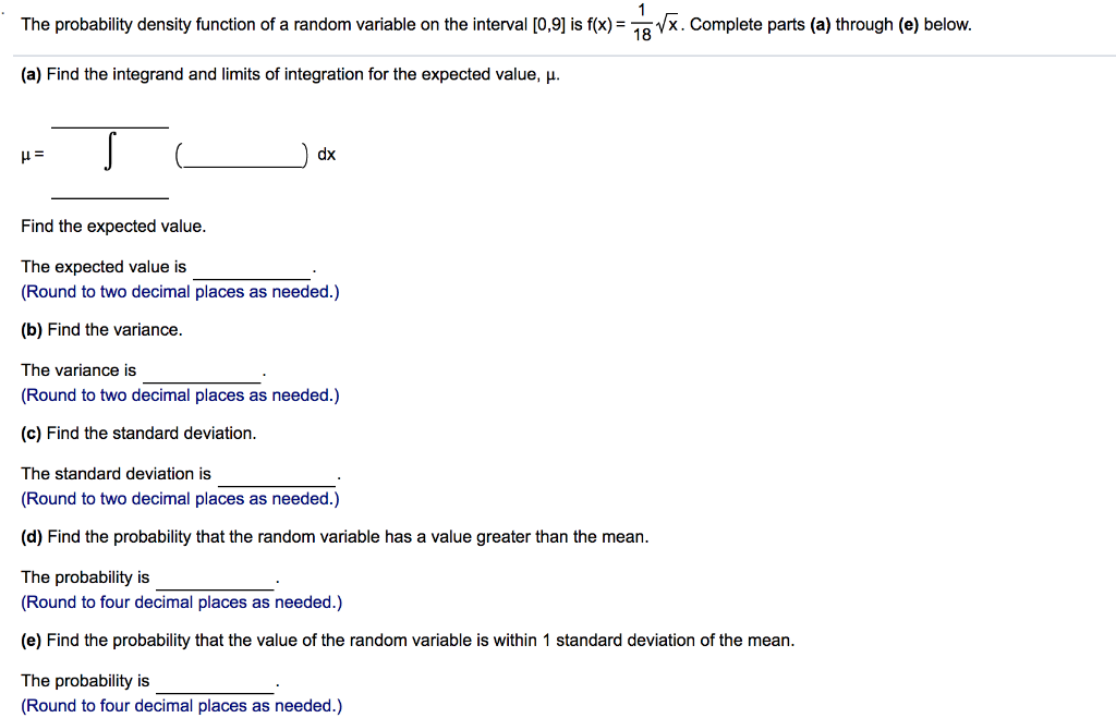 Solved The probability density function of a random variable | Chegg.com