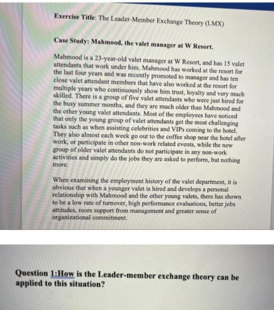 Solved Exercise Title: The Leader Member Exchange Theory | Chegg.com