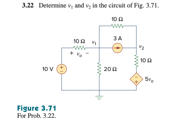 Solved 3.22 Determine V, and v2 in the circuit of Fig. 3.71. | Chegg.com
