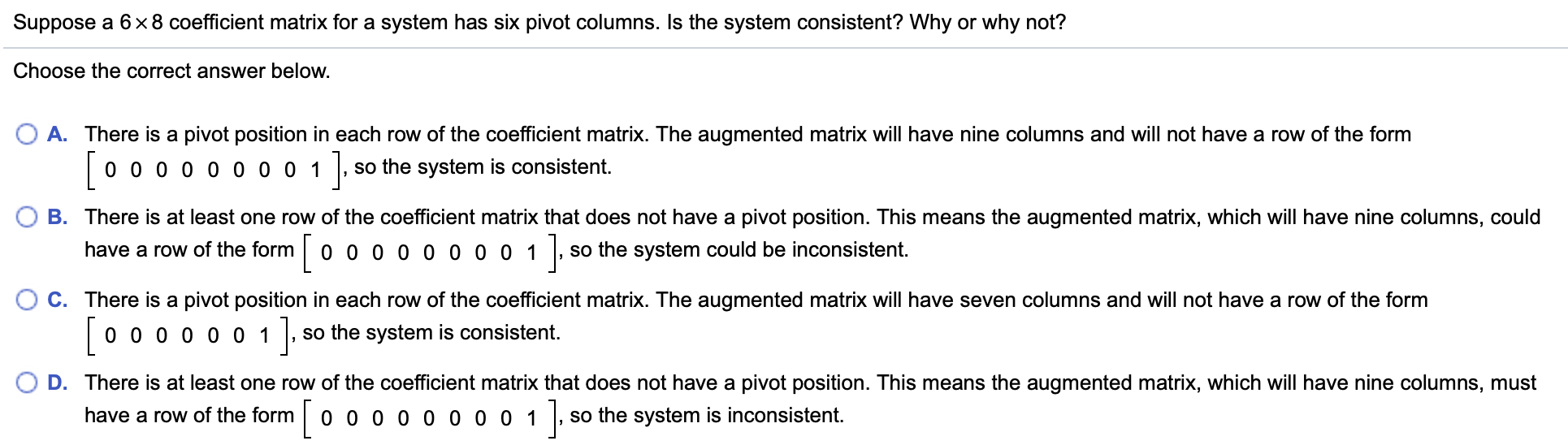 Solved Suppose a 6x8 coefficient matrix for a system has six | Chegg.com