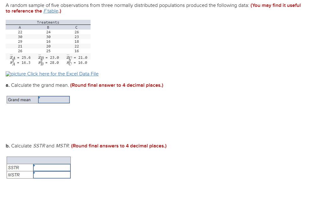 Solved A random sample of five observations from three | Chegg.com