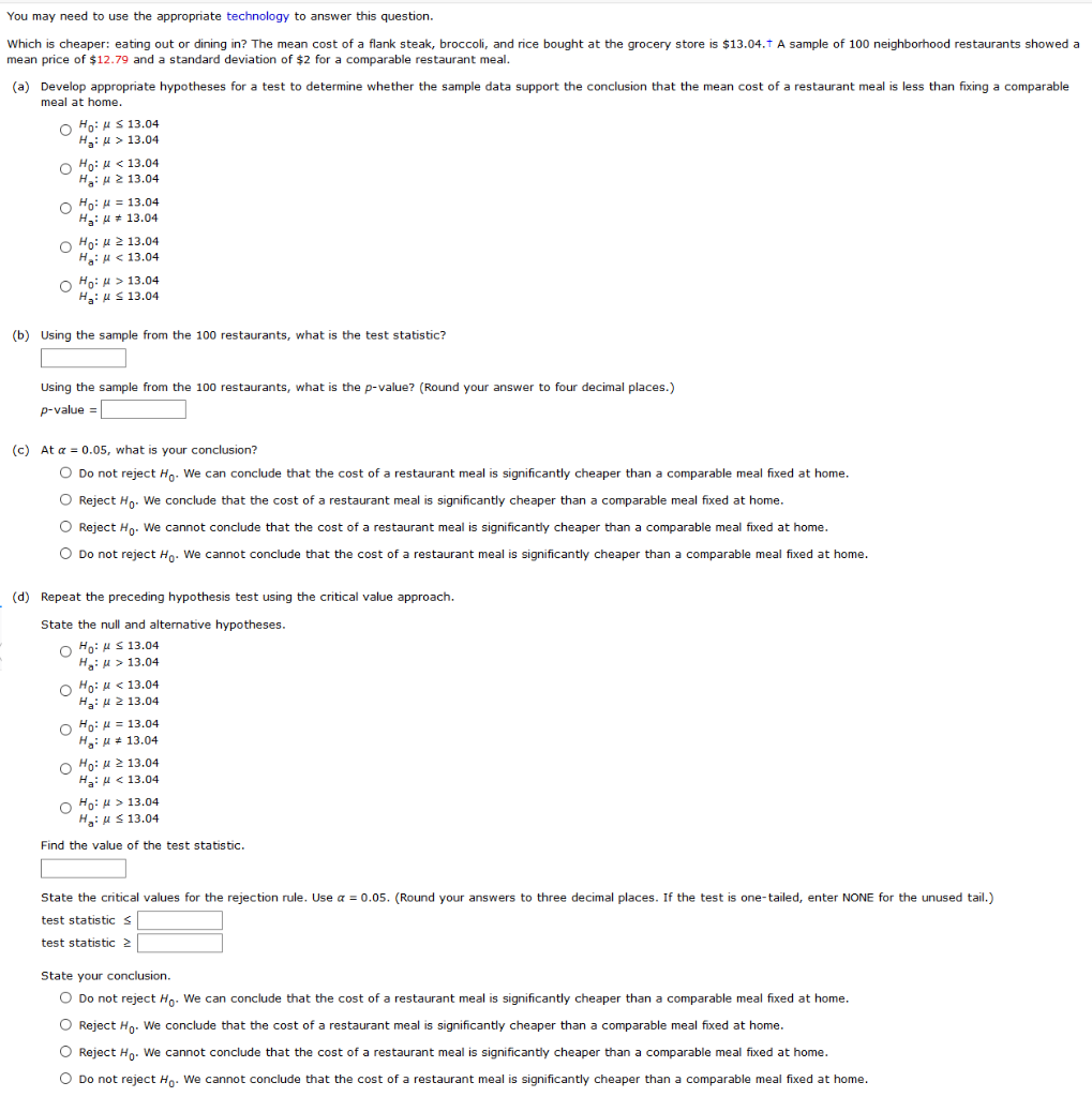 Solved You may need to use the appropriate technology to | Chegg.com