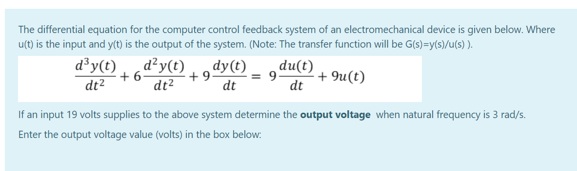 Solved The differential equation for the computer control | Chegg.com
