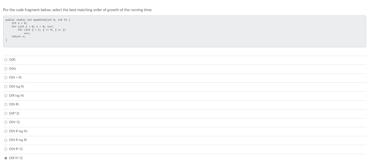 Solved For the code fragment below, select the best matching | Chegg.com