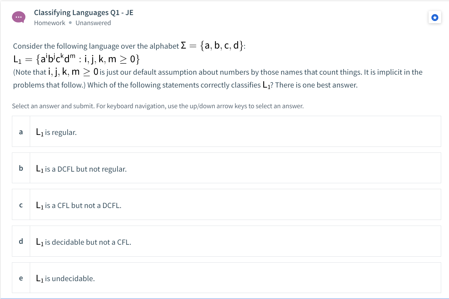 Solved Classifying Languages Q1 - JE Homework • Unanswered | Chegg.com