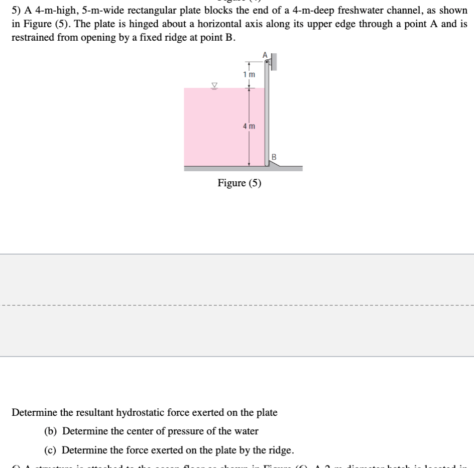 Solved 5) A 4-m-high, 5-m-wide rectangular plate blocks the | Chegg.com