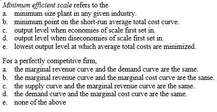 Solved Minimum efficient scale refers to the a. minimum size | Chegg.com