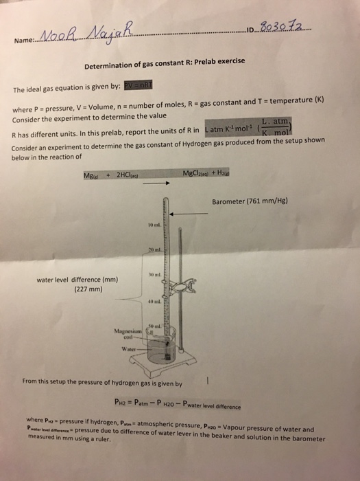 Solved ID So 3012 Name:... Determination of gas constant R: | Chegg.com