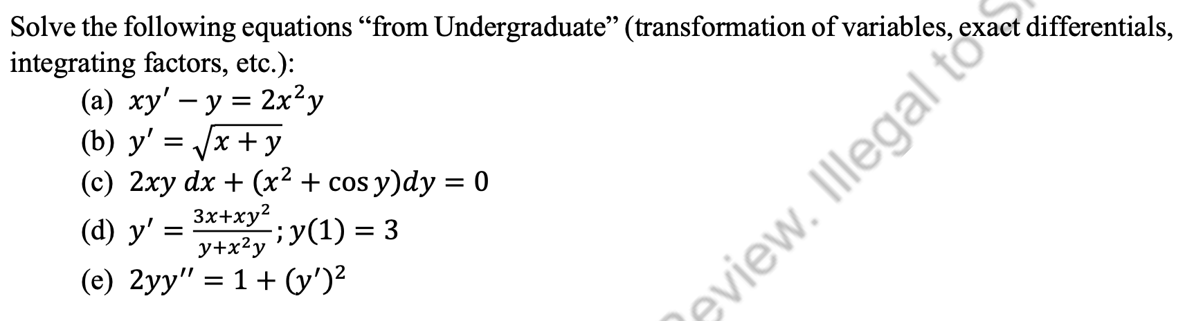 Solved Solve the following equations "from Undergraduate" | Chegg.com
