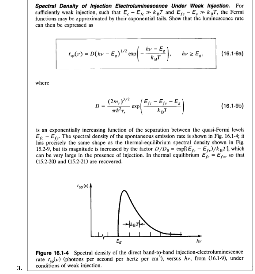Spectral Density of Injection Electroluminescence | Chegg.com
