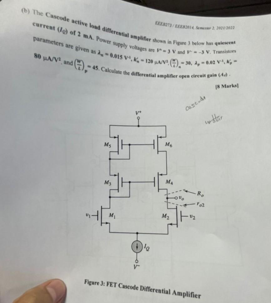 Solved (b) The Cascode active load differential amplifier | Chegg.com