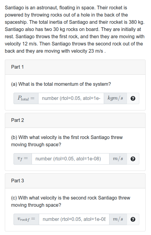Solved Santiago is an astronaut, floating in space. Their | Chegg.com