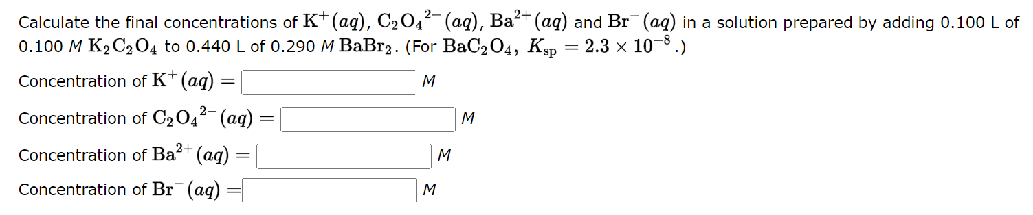 Solved Calculate the final concentrations of | Chegg.com