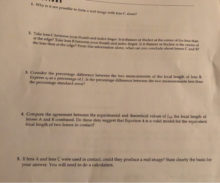 LABORATORY REPORT Data Table 1 Lens Focal Length (cm) | Chegg.com
