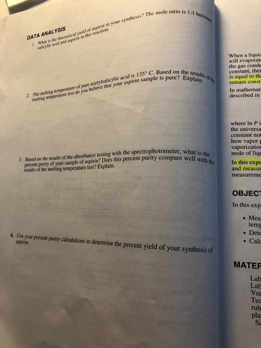 42.79 DATA TABLE Part I Synthesis of Aspirin 204 Mass | Chegg.com