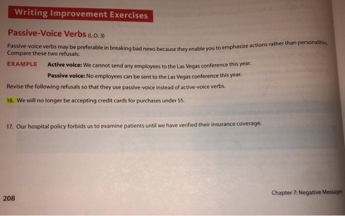 Writing Improvement Exercises Passive-Voice Verbs | Chegg.com