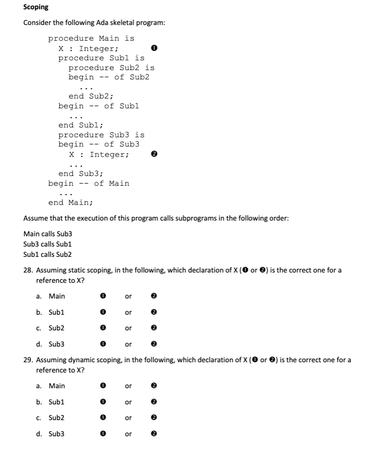 Solved Scoping Consider the following Ada skeletal program: | Chegg.com